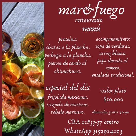 Menu at Restaurante Mar & Fuego, Bucaramanga