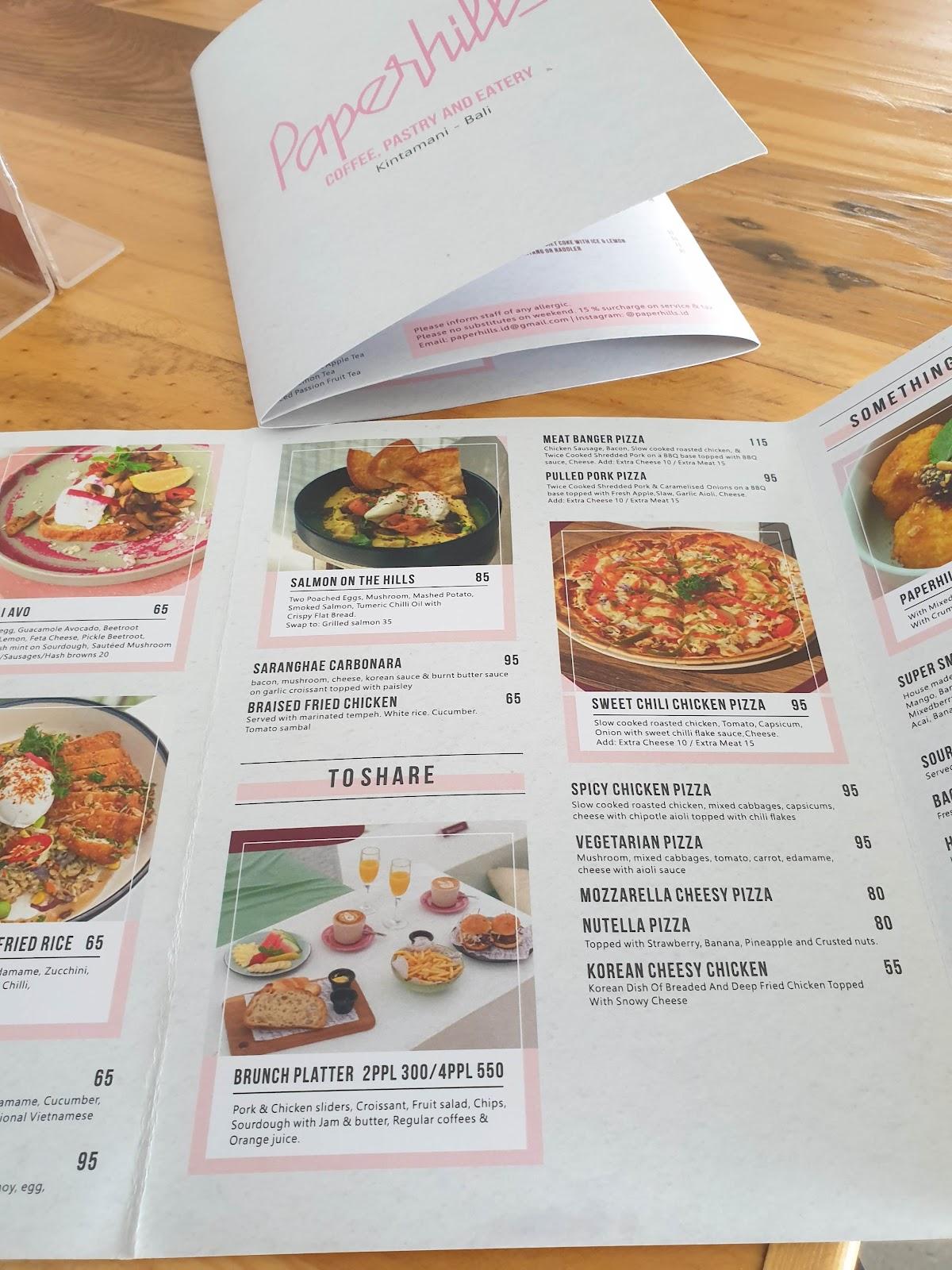 Menu at Paperhills restaurant, Kintamani