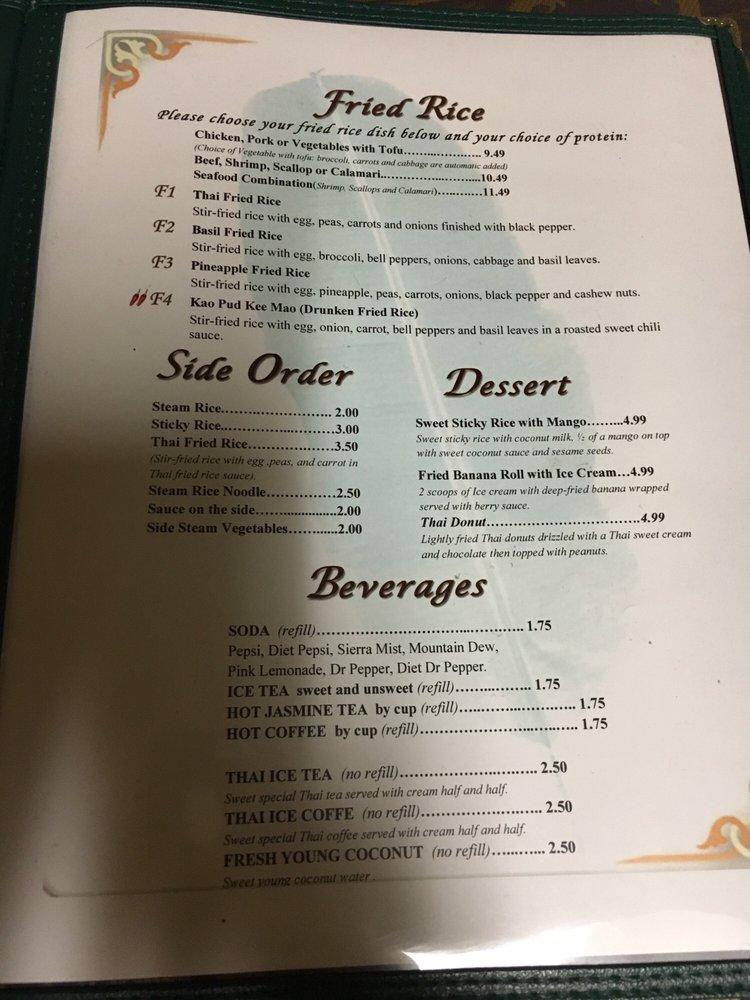 Menu at Prime Thai restaurant, Elkin