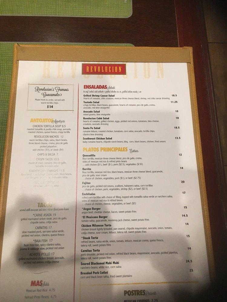 Menu at Revolucion restaurant, New York City, JFK Access Rd