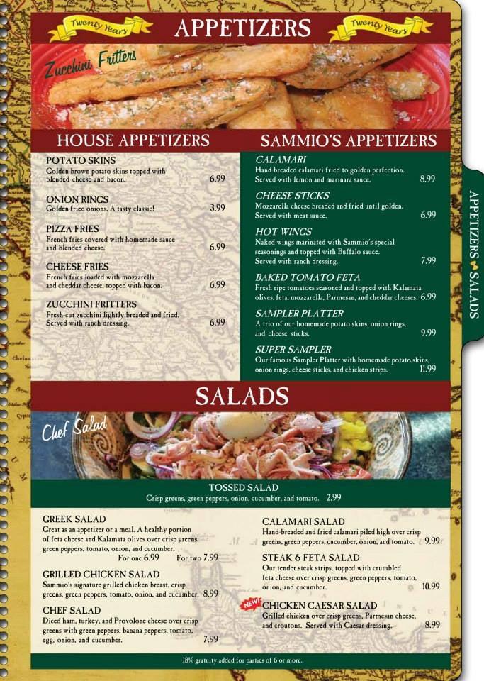 Menu at Sammio's Italian Restaurant, Hope Mills, N Main St