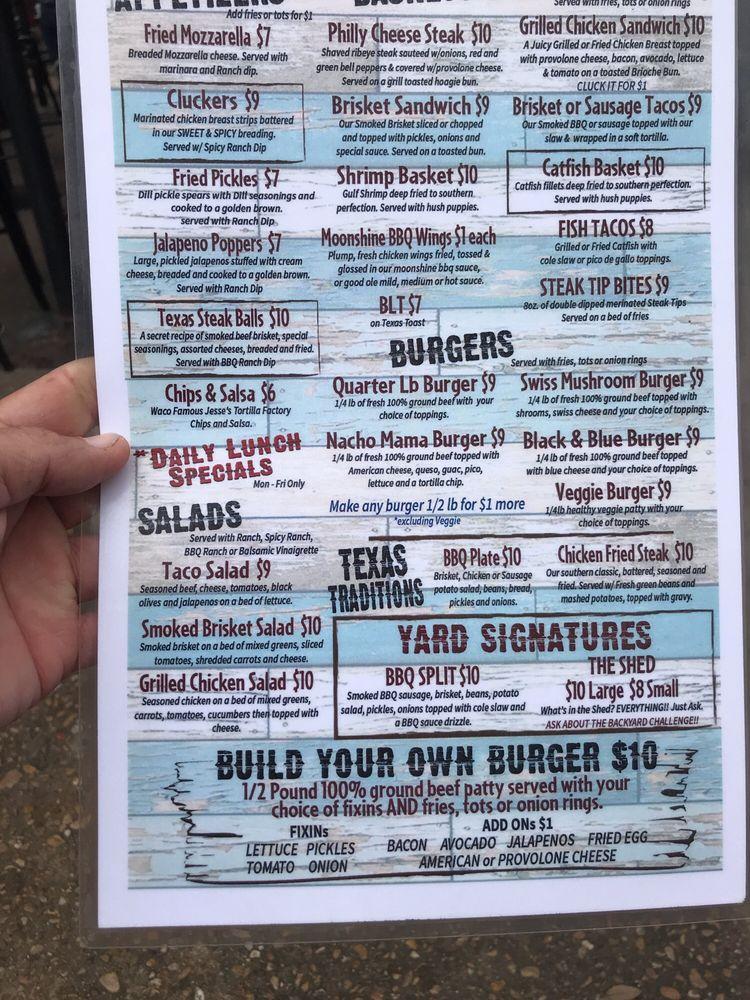 Carta de The Backyard Bar Stage and Grill, Waco