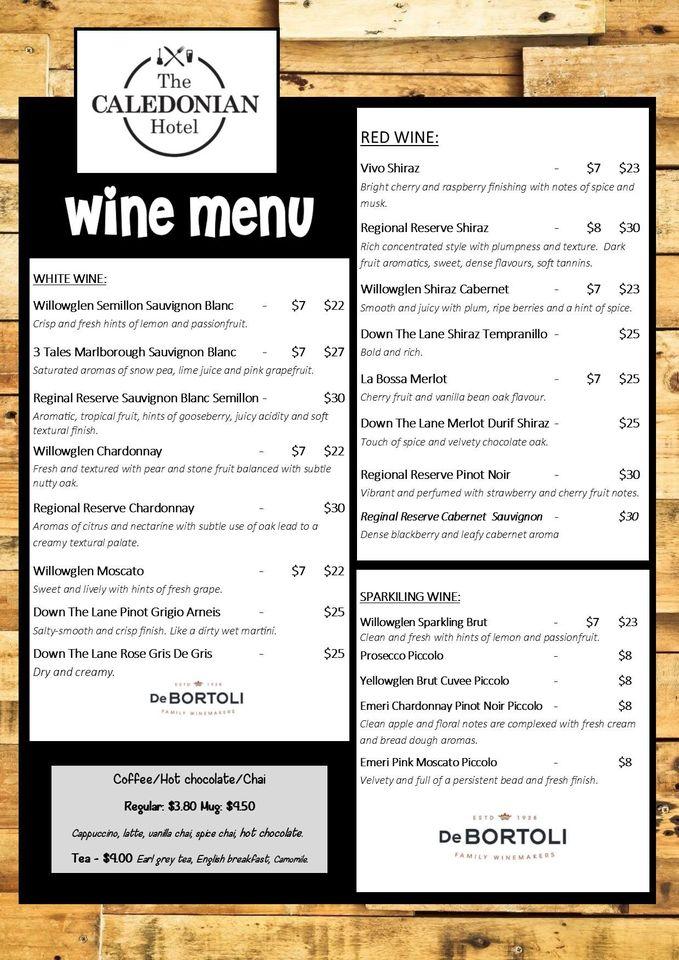 Menu at The Caledonian Hotel pub & bar, Wonthaggi