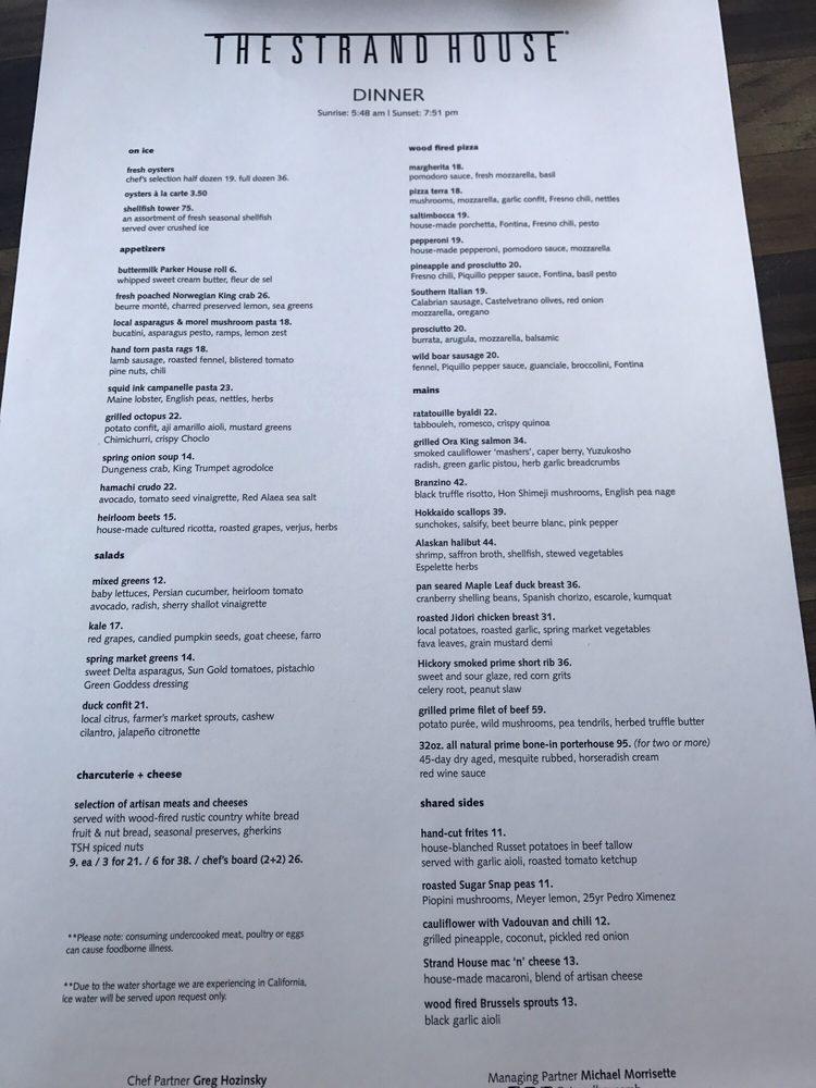 Menu at The Strand House pub & bar, Manhattan Beach
