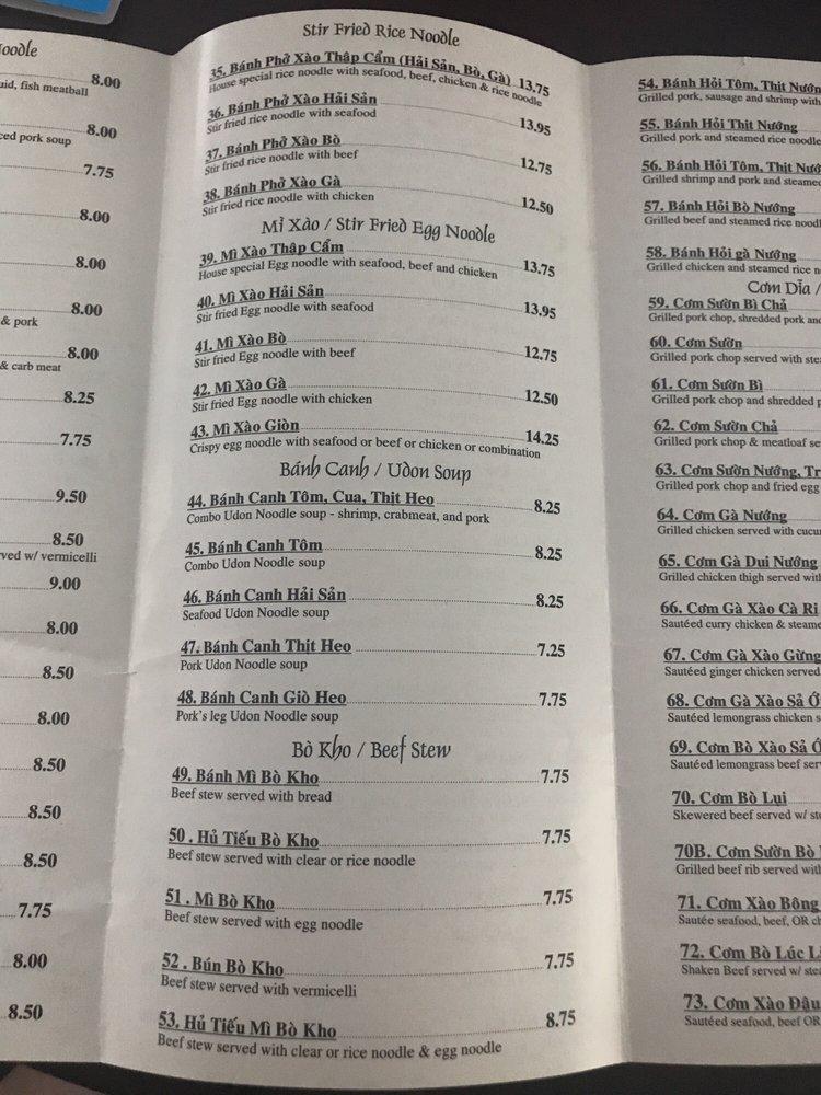 Menu at Vinh Chau Restaurant, Springfield