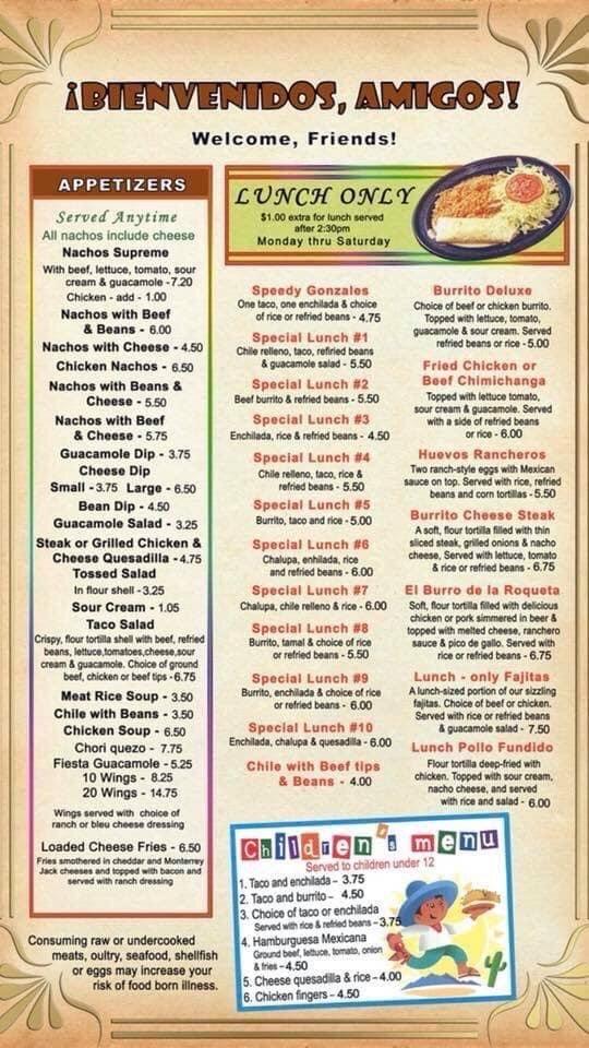 Menu at Armando's Mexican Restaurant, Saint George