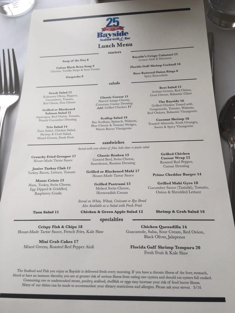 Menu at Bayside Seafood Grill & Bar, Naples