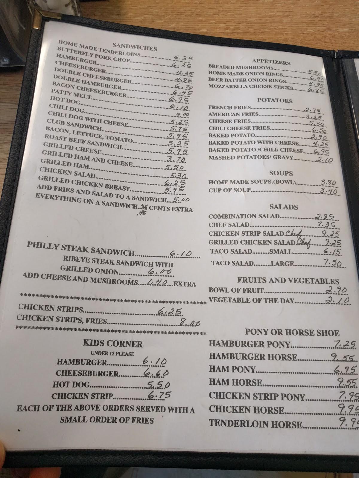 Menu at Cardinal Inn restaurant, Pittsfield, W Washington St