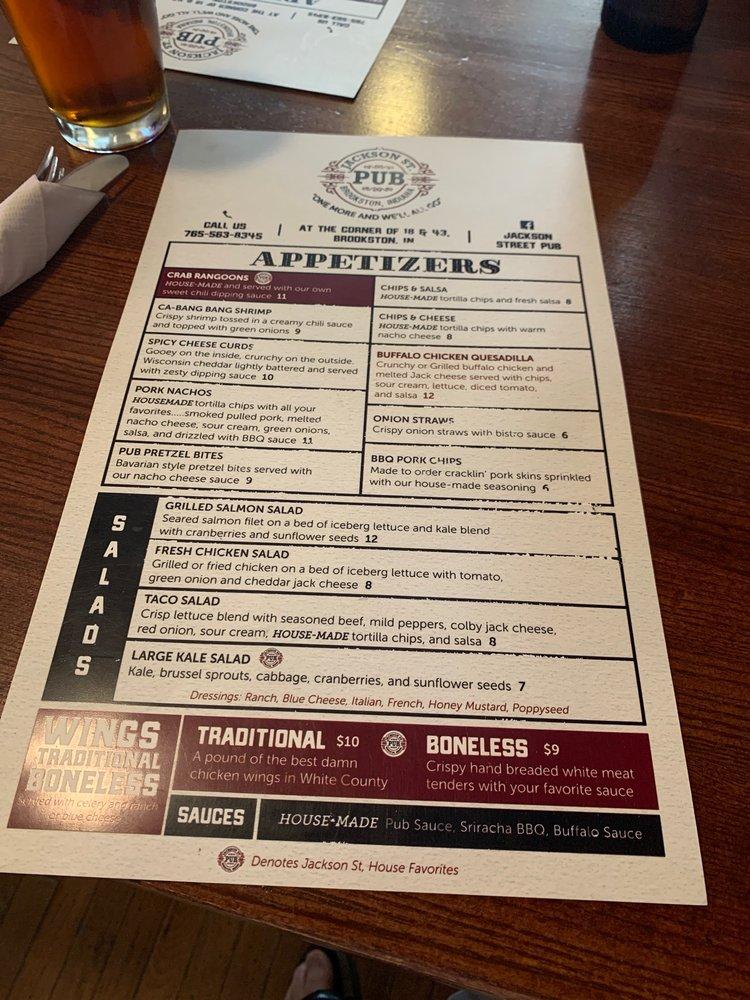 Menu at Jackson St Pub, Brookston