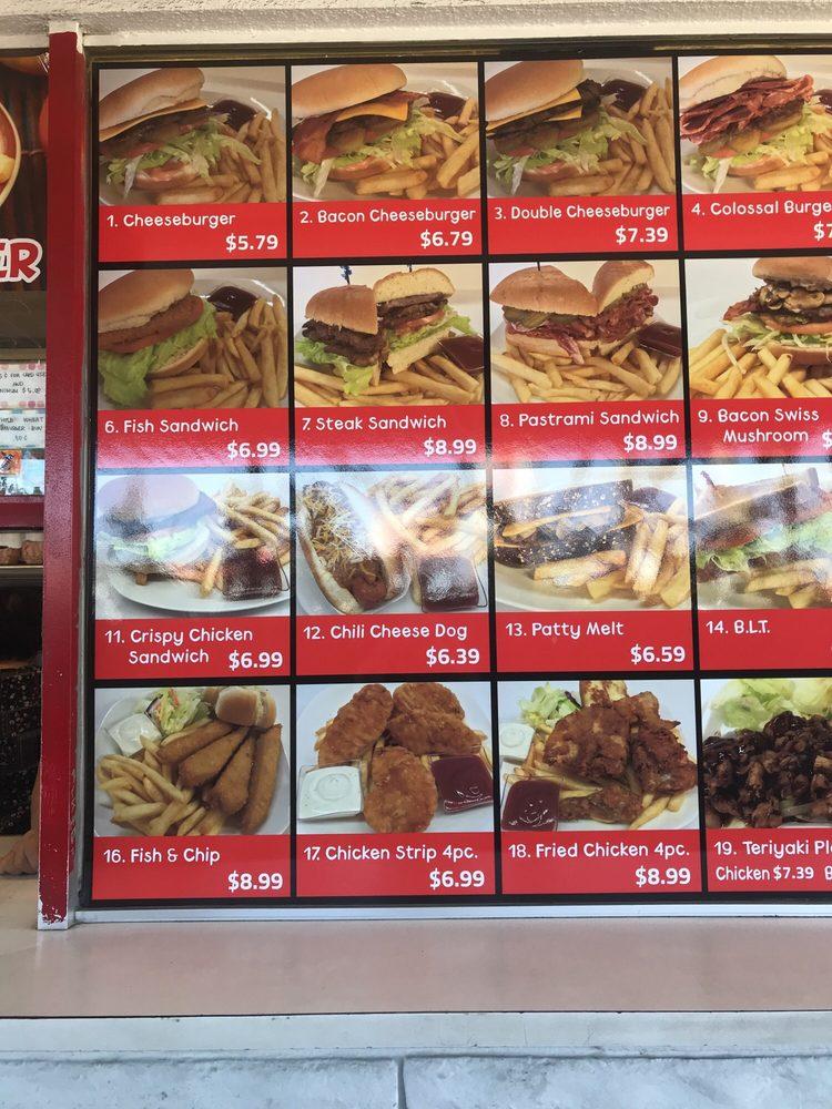 Menu at Jims Super Burgers fast food, Anaheim