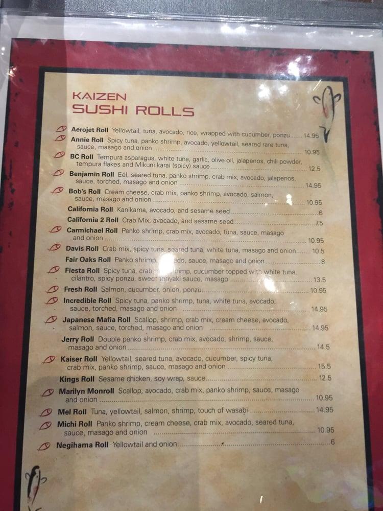 Menu at Mikuni Kaizen restaurant, Roseville, Galleria Blvd Ste 160