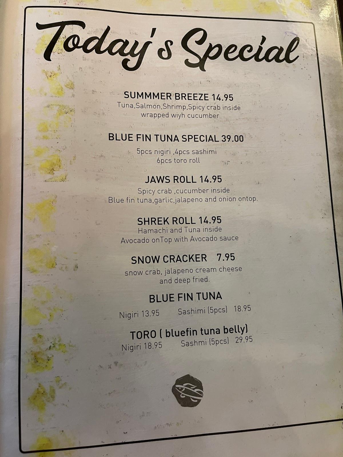 Menu at Ozora Sushi Restaurant, Concord