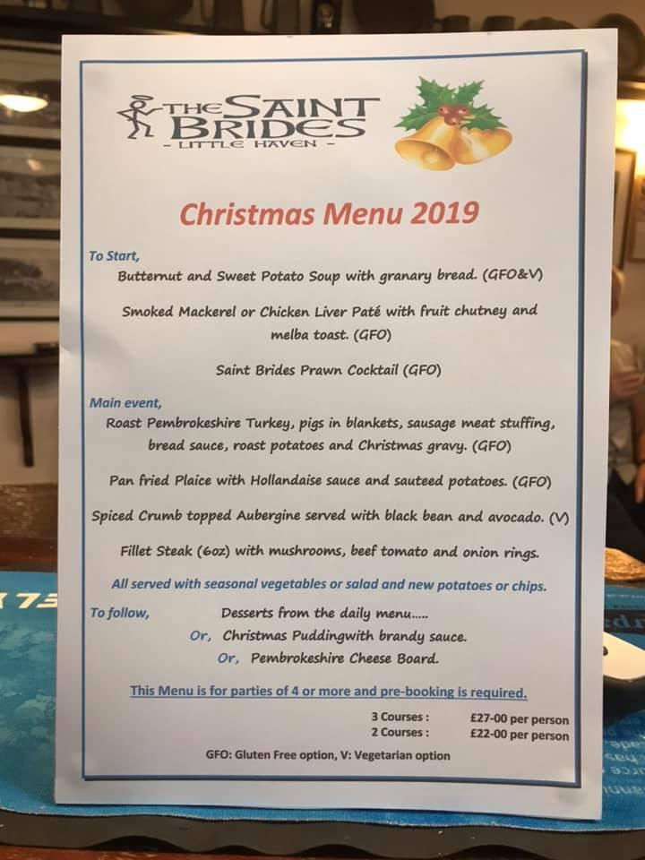 Menu at St. Brides Inn pub & bar, Little Haven