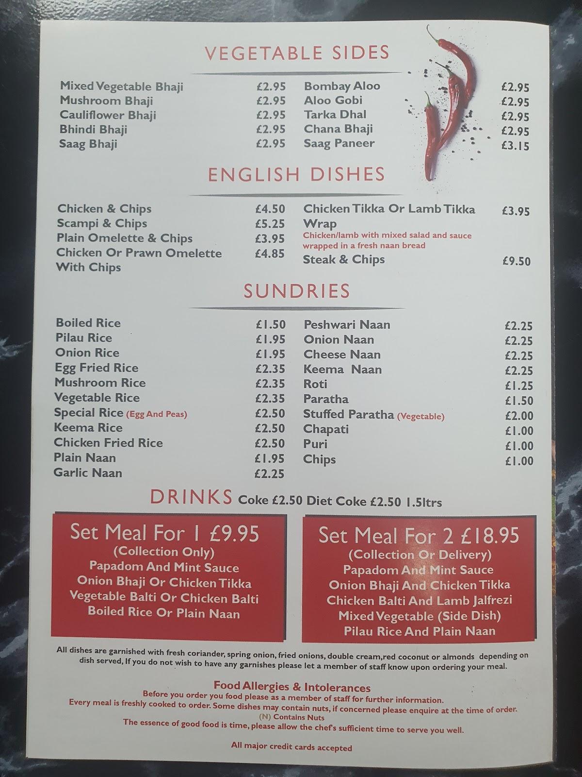 Menu at The Spice Hub restaurant, Birmingham