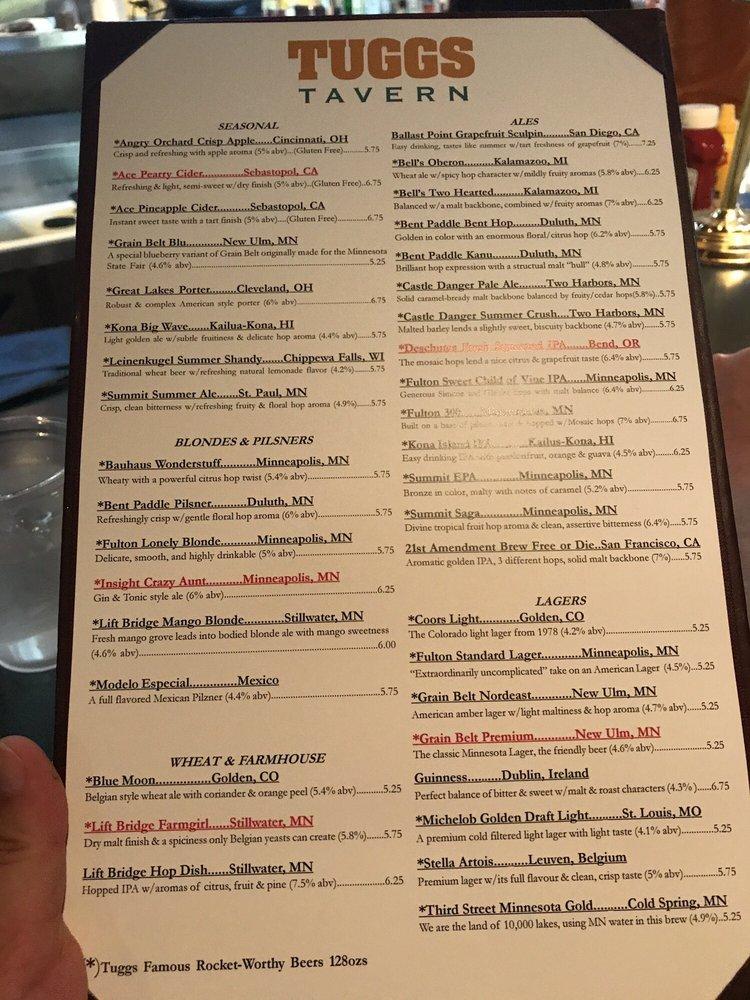 Menu at Tuggs Tavern pub & bar, Minneapolis