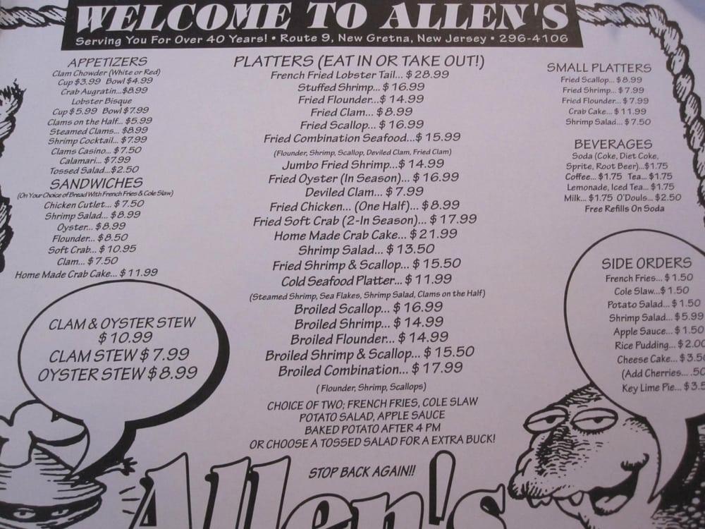 Menu at Allen's Clam Bar, Bass River, US-9