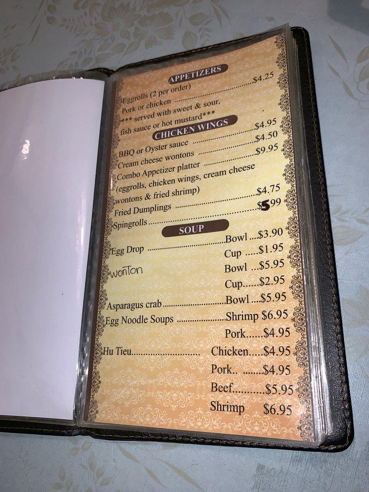 Menu at Saigon Cafe, Virginia