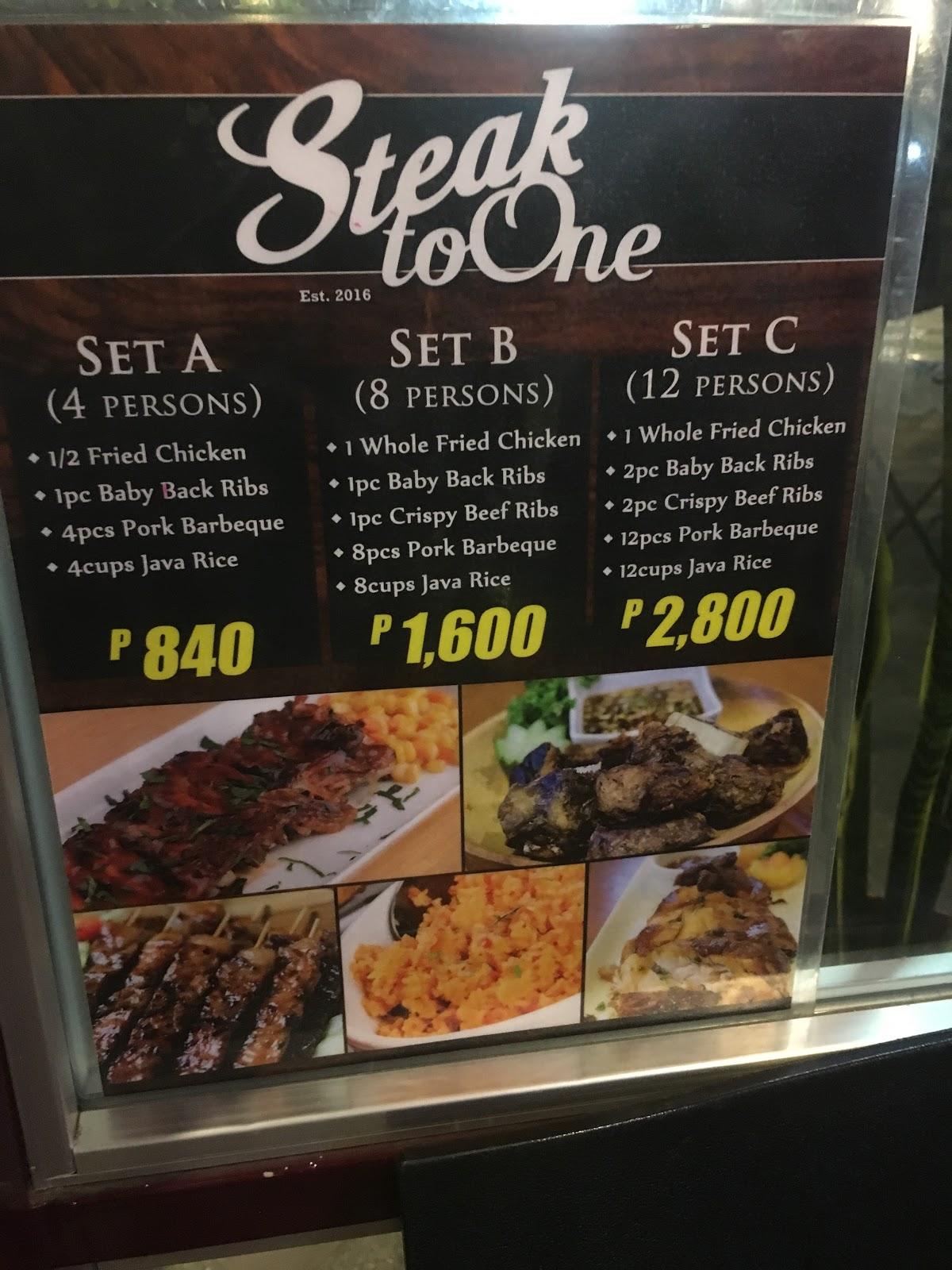 Menu at Steak To One steakhouse, Quezon City