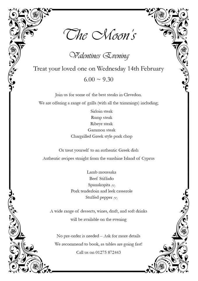 Menu at The Moon & Sixpence pub & bar, Clevedon