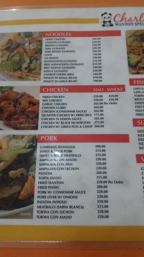 Menu at Charlie Wanton Special restaurant, Mandaluyong