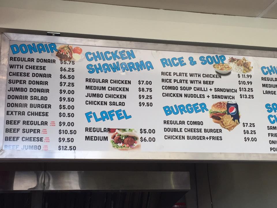 Menu at Fritou and Donair, Brooks