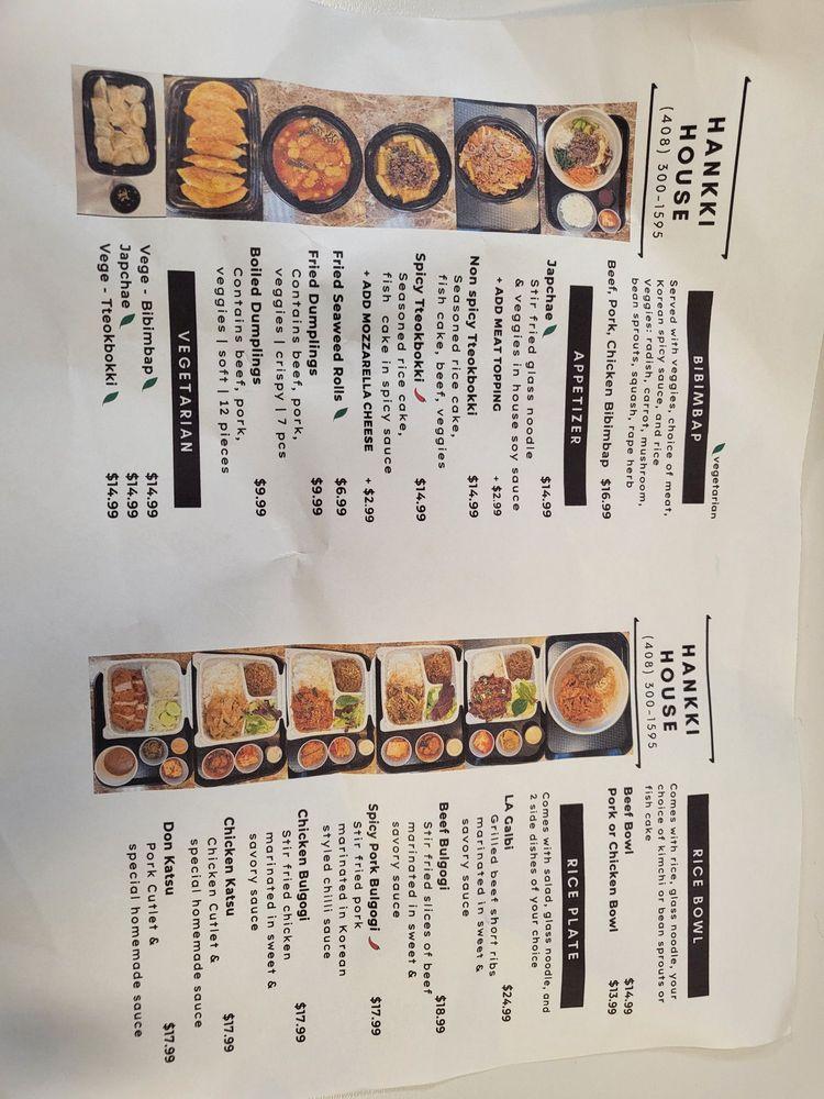 Menu at Hankki House restaurant, San Jose