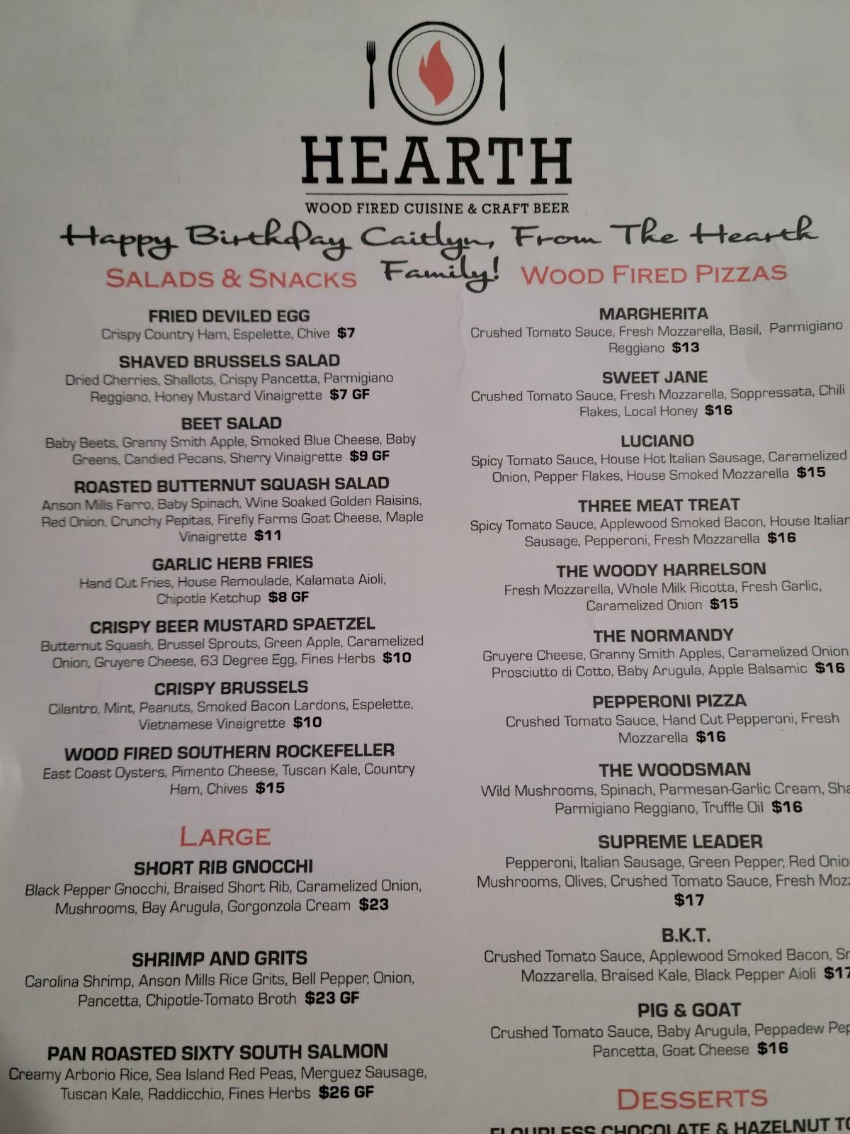 Menu at Hearth Wood Fired Cuisine & Craft Beer pub & bar, Virginia Beach