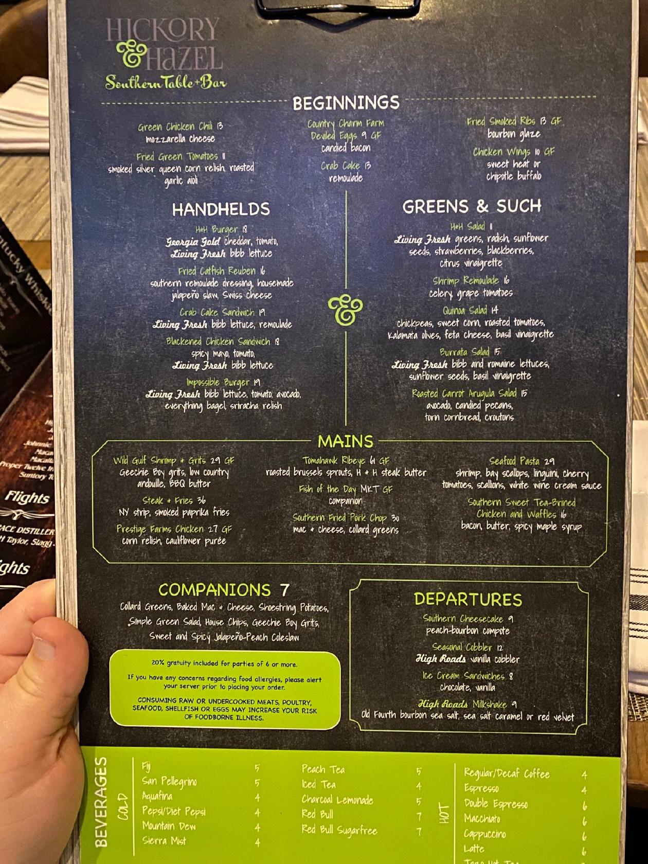 Menu at Hickory and Hazel, Renaissance Hotel pub & bar, Atlanta