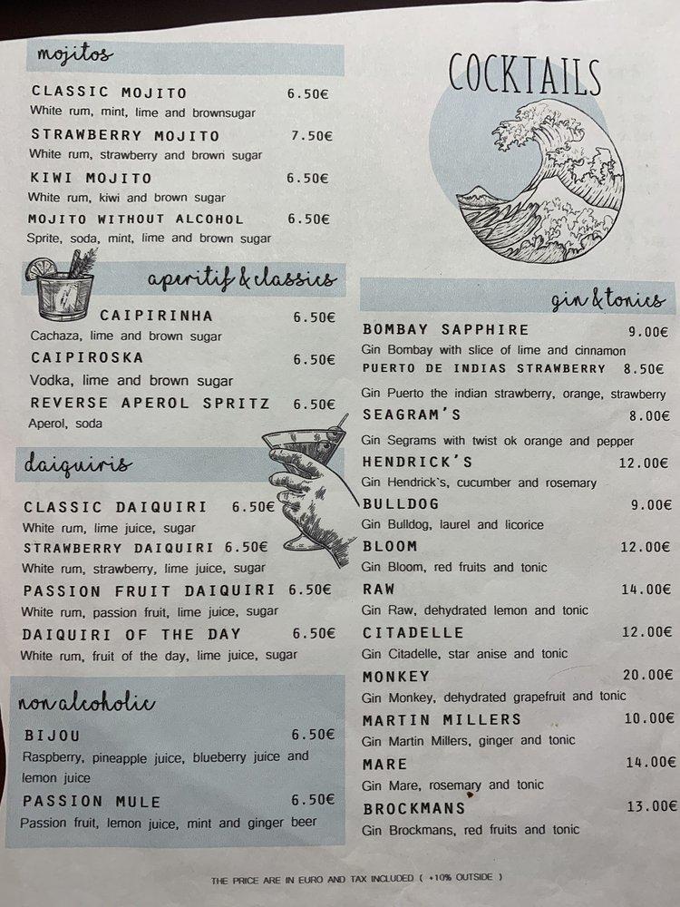 Carta del restaurante Kook, Barcelona