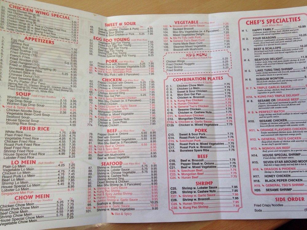 Menu at Lin China restaurant, Columbus