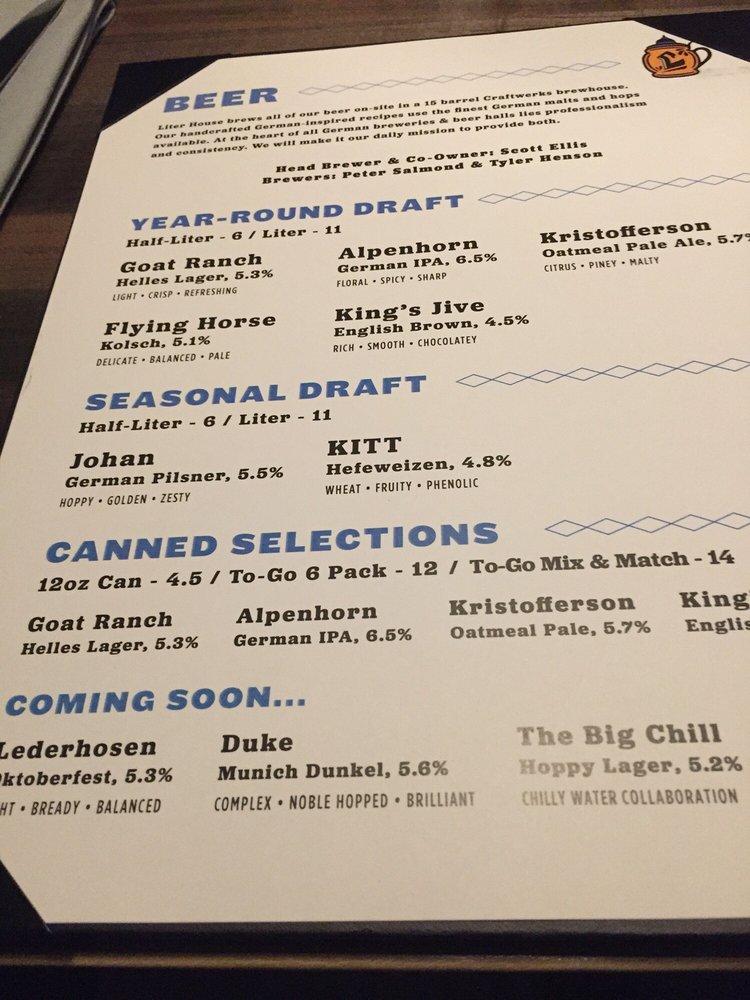 Menu at Liter House pub & bar, Indianapolis