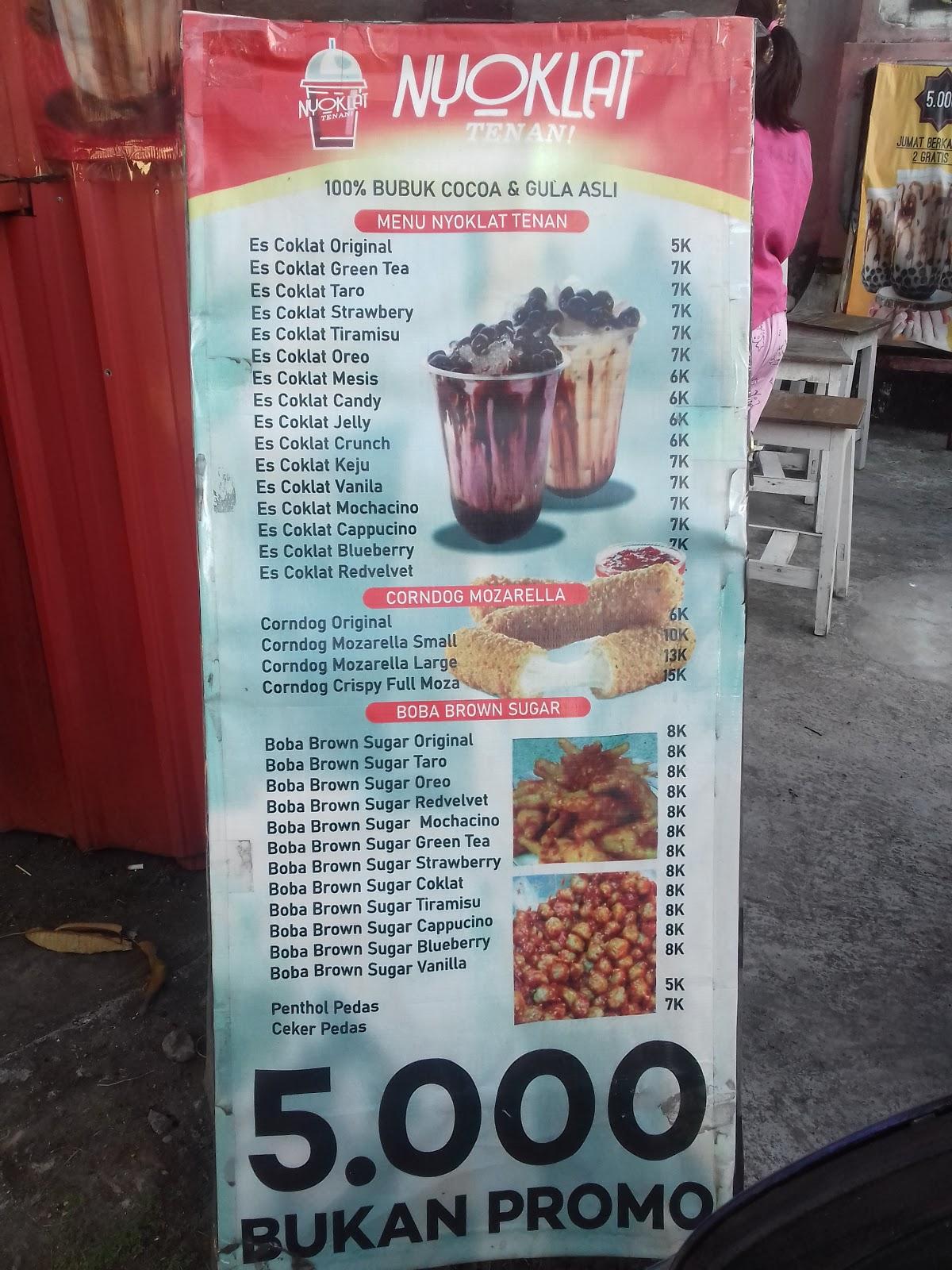 Carta del café Nyoklat Tenan, Tamanmartani