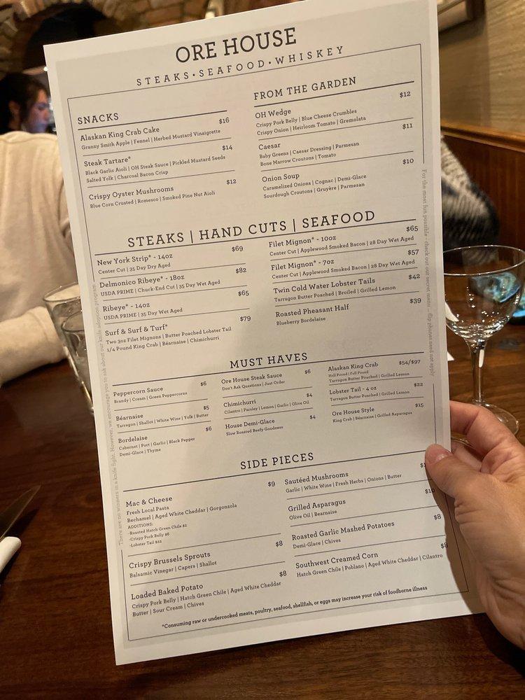 Menu at Ore House pub & bar, Durango