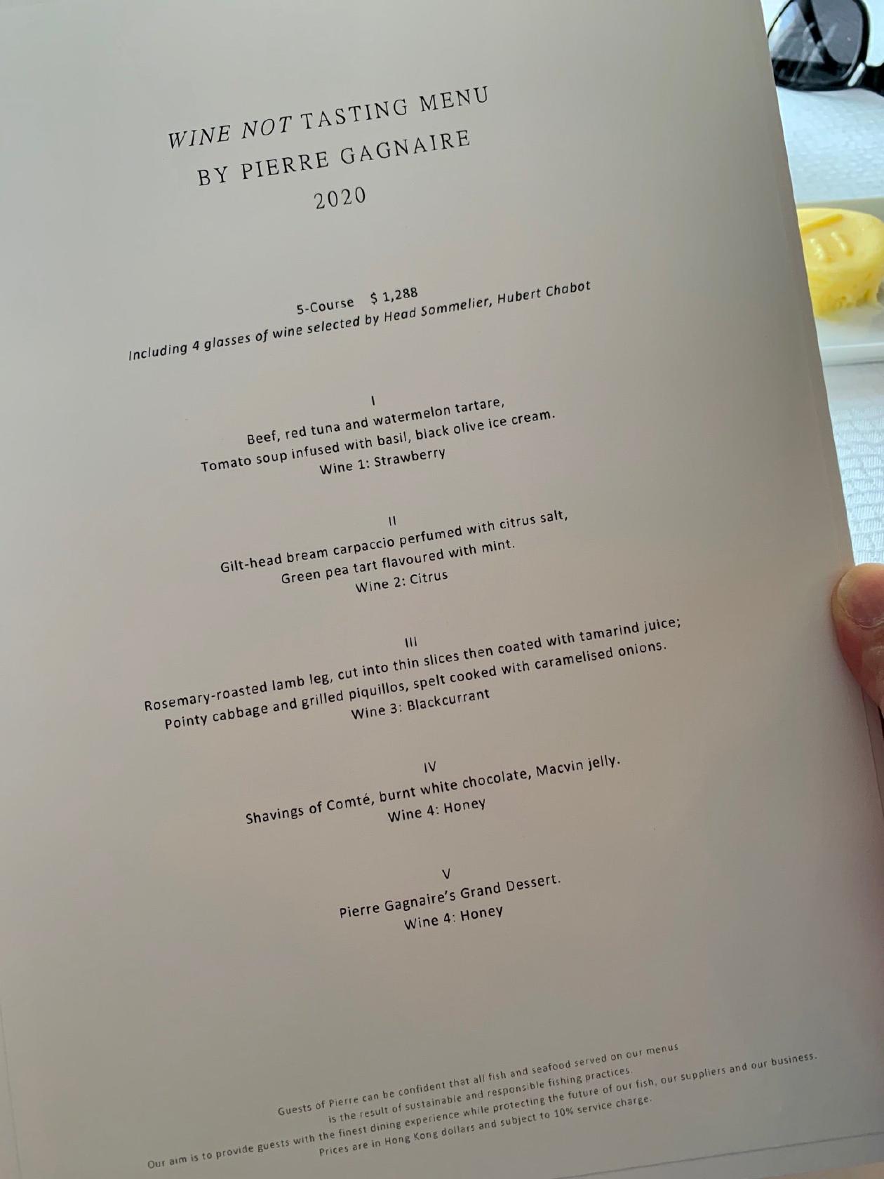 Menu at Pierre restaurant, Hong Kong