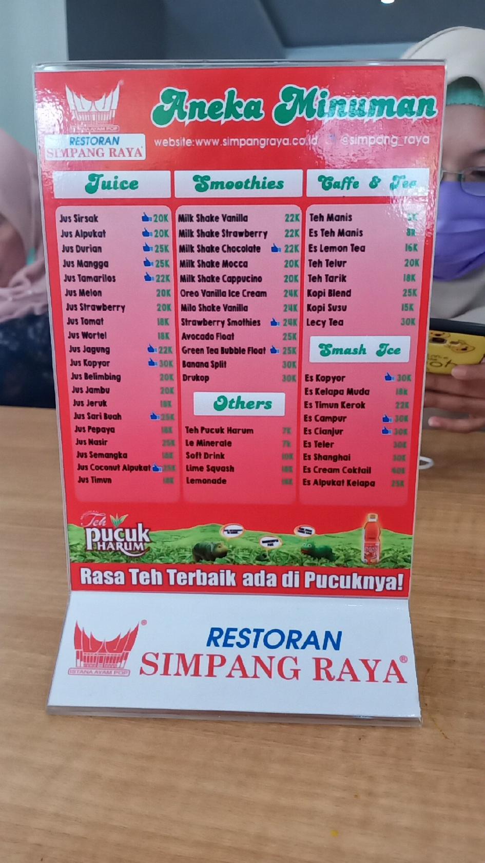 Carta del restaurante Restoran Padang Simpang Raya Hasyim Ashari No. 51 ...