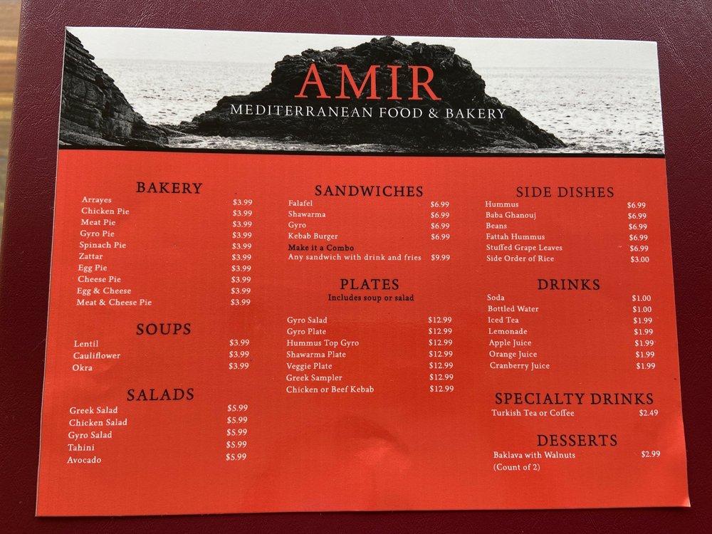 Menu at Amir Mediterranean Grill & bakery, Overland Park