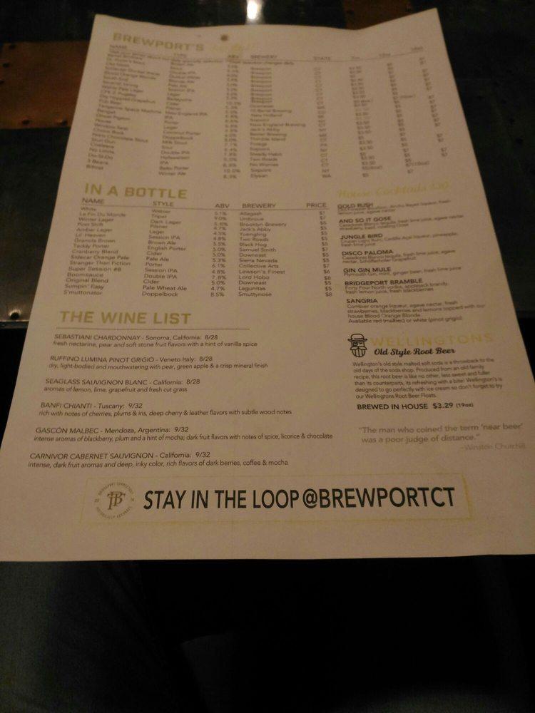 Menu at Brewport Brewing Co pizzeria, Bridgeport