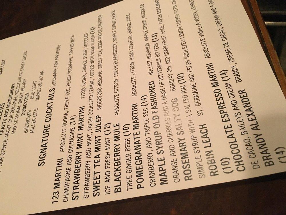 Menu at Café One Twenty Three restaurant, Opelika