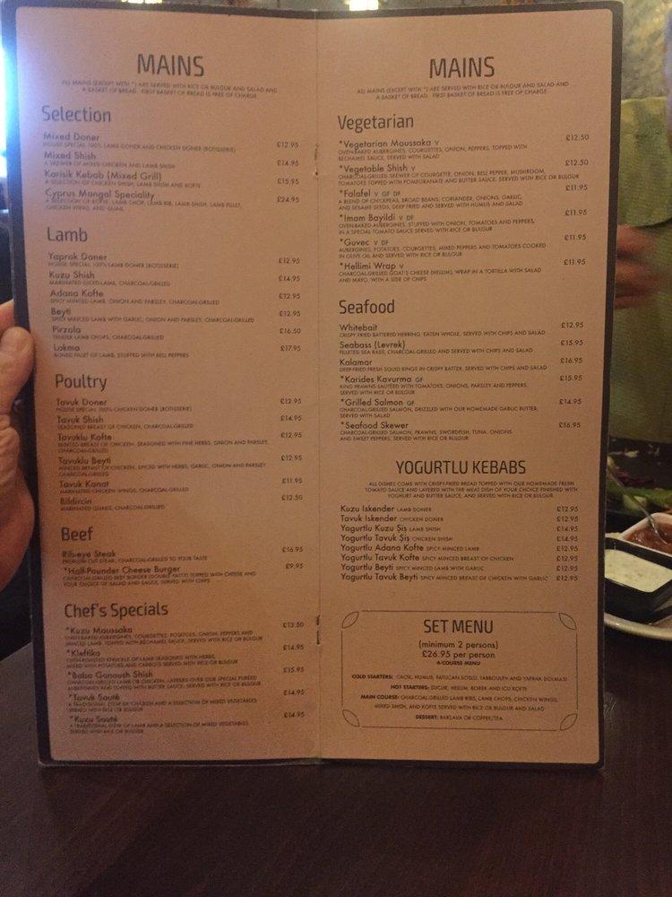 Menu at Cyprus Mangal restaurant, London