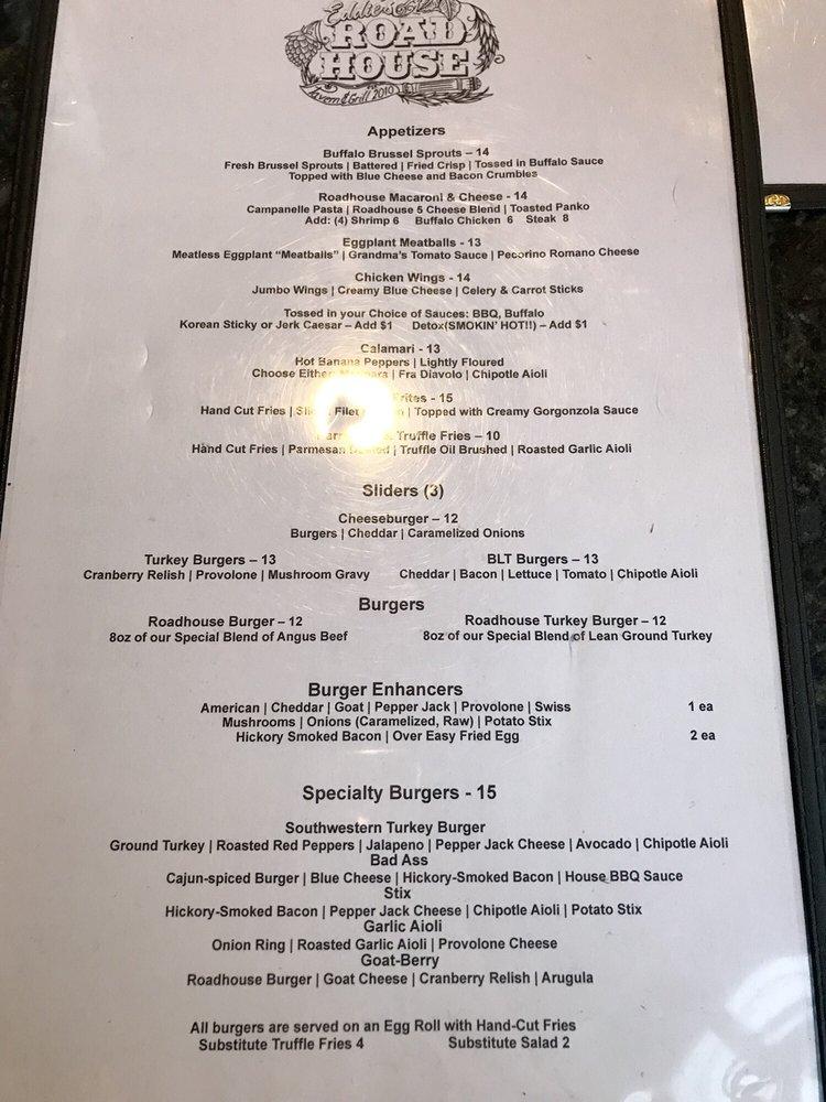 Menu at Eddie's Roadhouse restaurant, Warwick