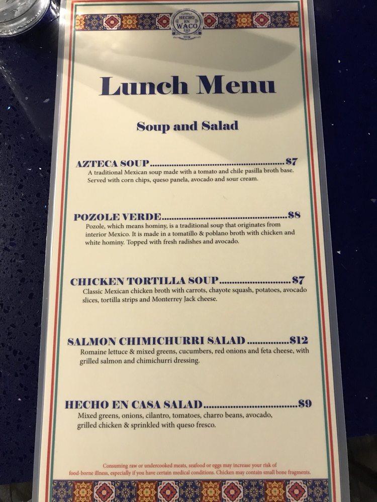 Menu at Hecho En Waco Mexican Cuisine restaurant, Waco