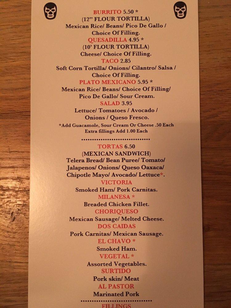Menu at La Victoria Taqueria restaurant, Beverly