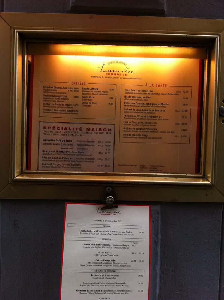 Speisekarte von Restaurant Lumière, Zürich