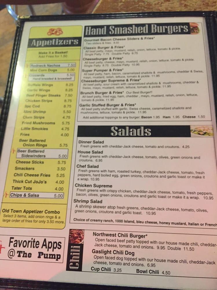 Menu at Old Town Pump Saloon pub & bar, Union Gap