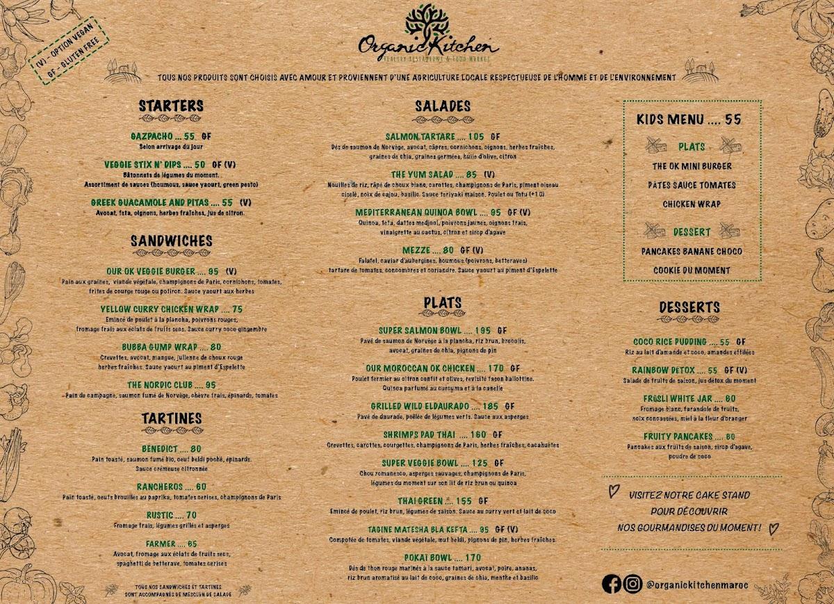 Menu at Organic Kitchen restaurant, Casablanca