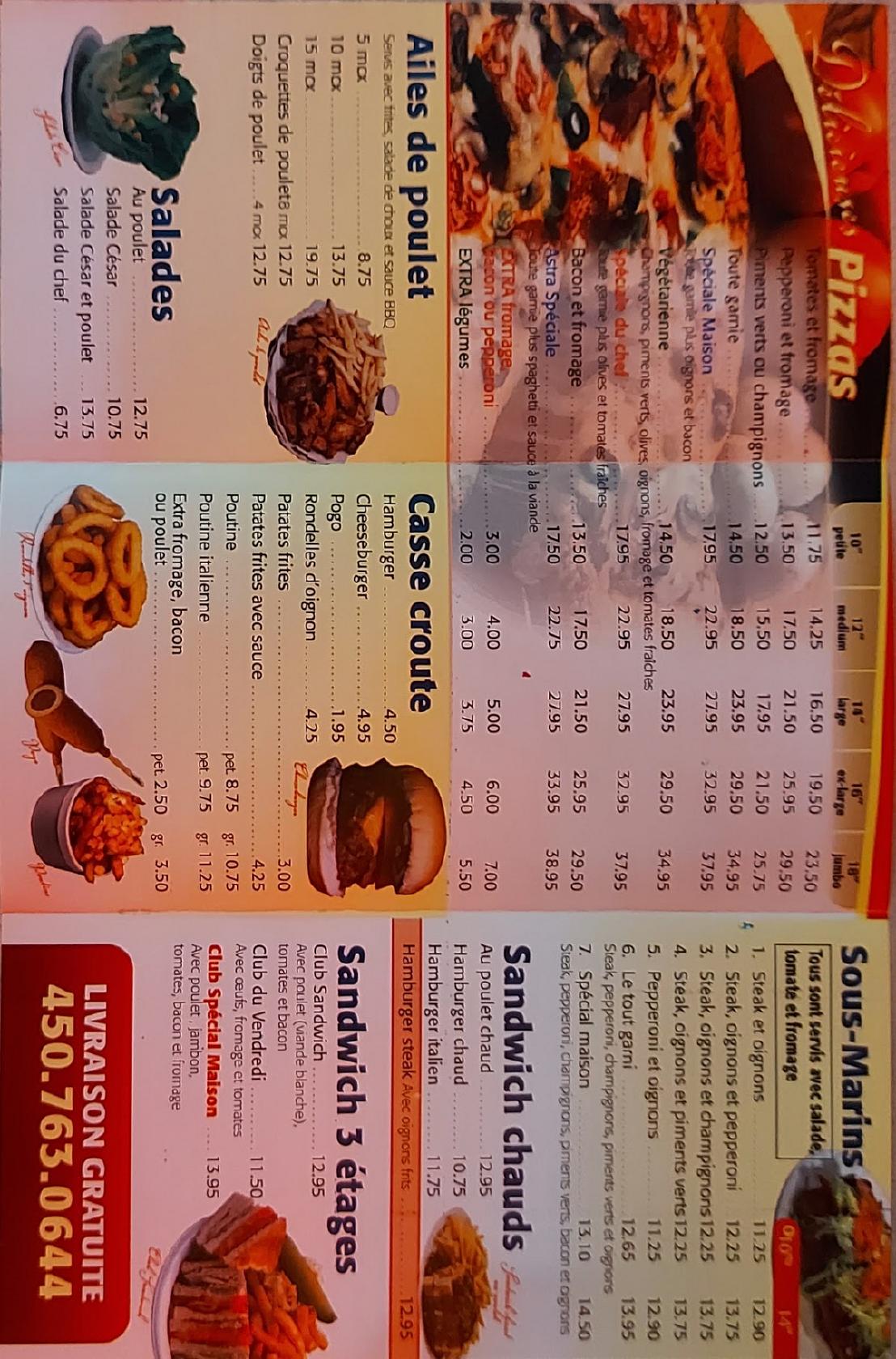 Menu au Pizzeria Du Lac, Coteau-du-Lac, 27 Quebec 201