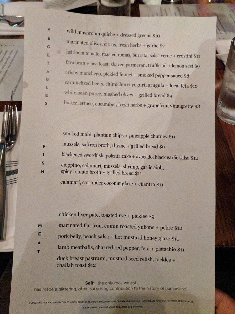 Menu at Salt restaurant, Lakewood