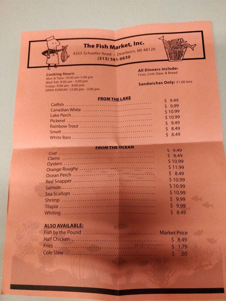 Menu at The Fish Market restaurant, Dearborn