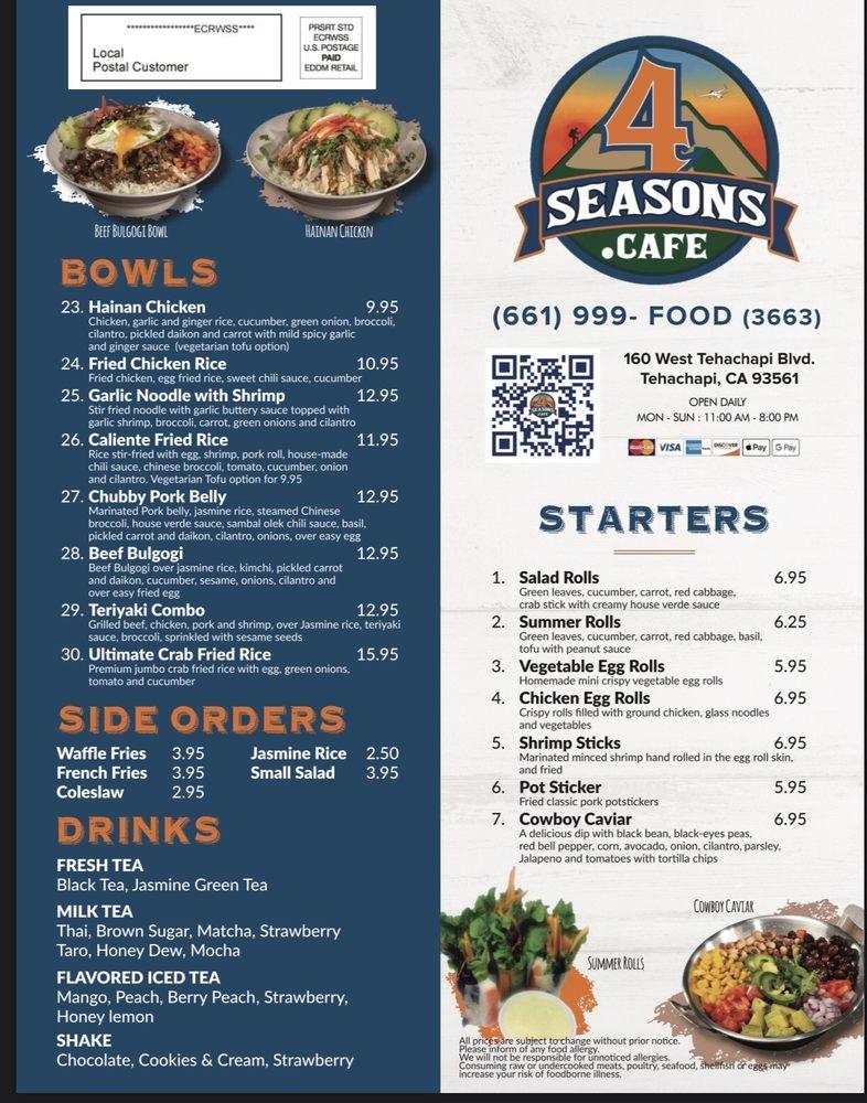 Menu at 4 Seasons Cafe, Tehachapi
