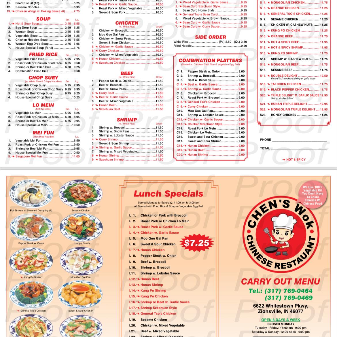 Menu at Chen's Wok restaurant, Zionsville